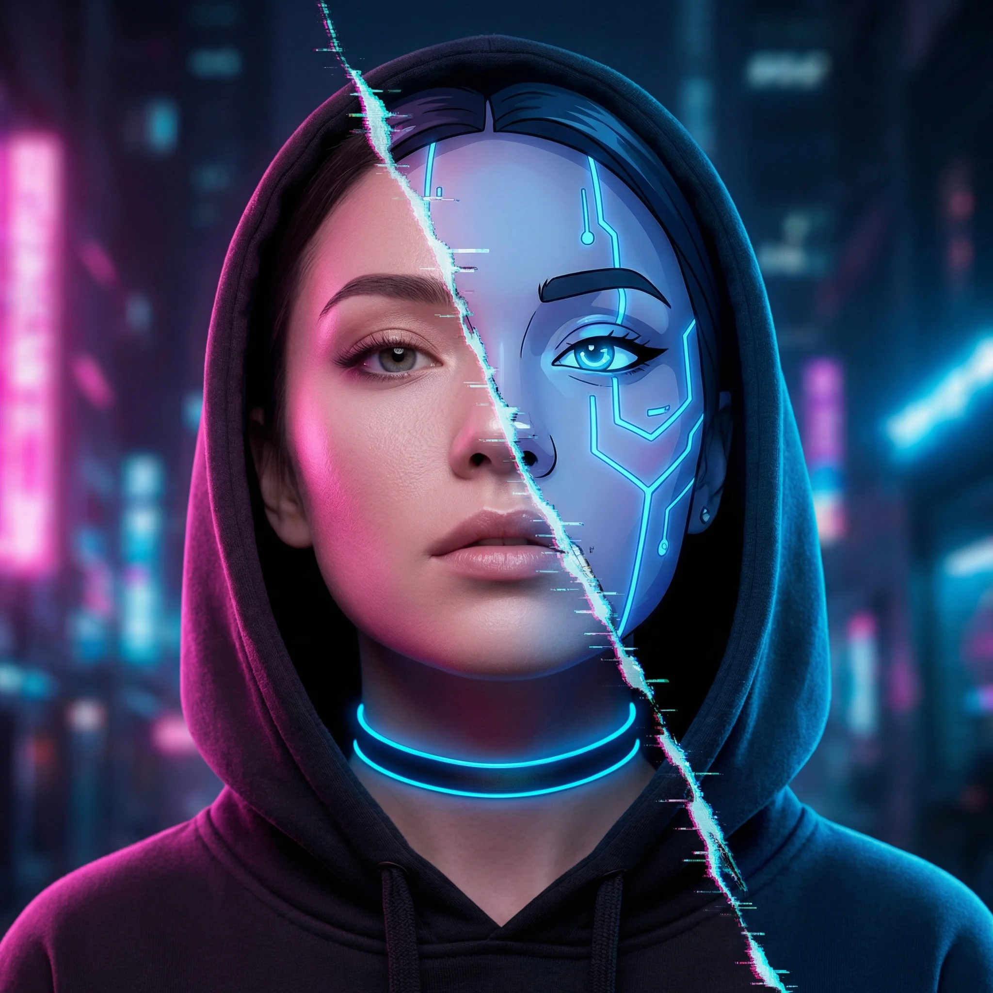 Cyberpunk Neon Split Effect Portrait | AI Prompt & generated Image