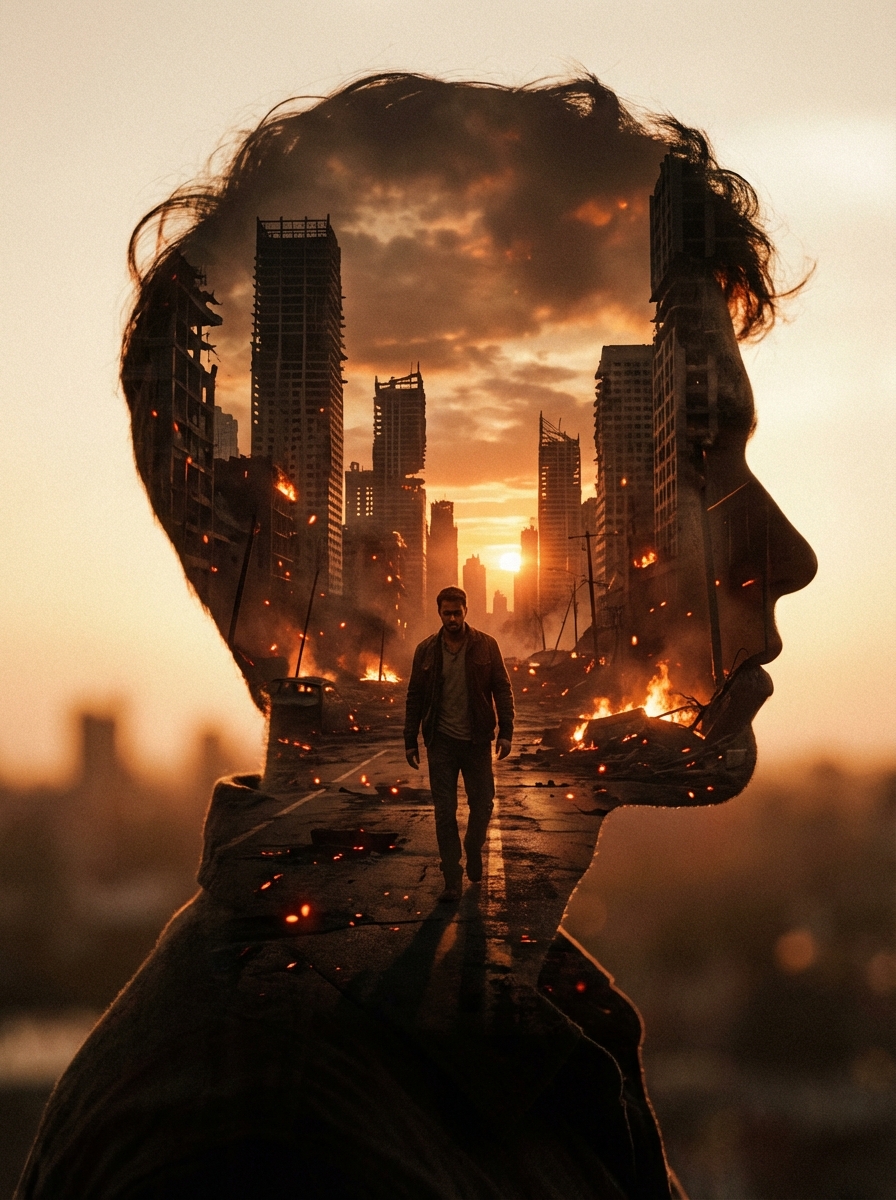 Cinematic Double Exposure Post Apocalyptic Cityscape | AI Prompt ...