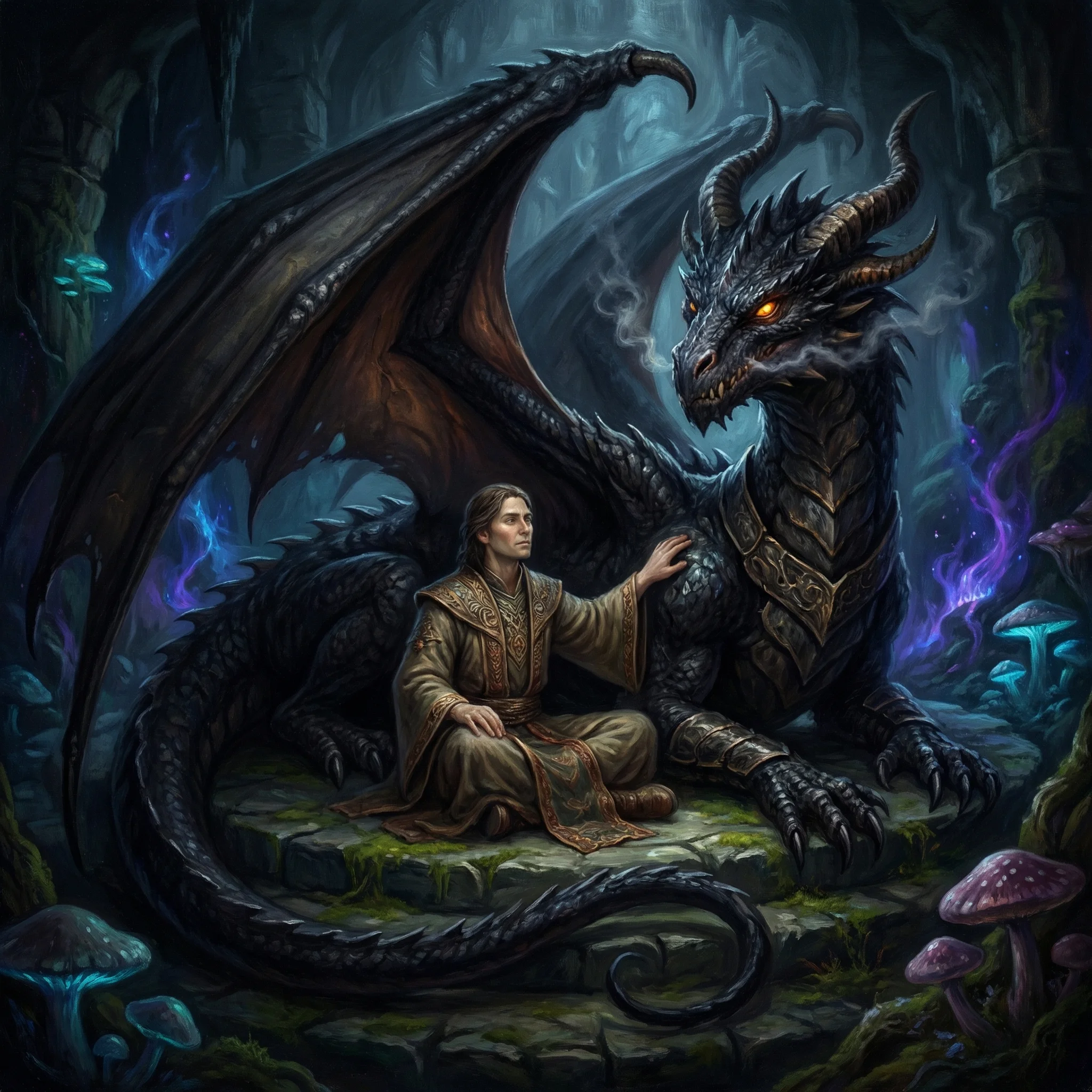 Human and Black Dragon Portrait | AI Prompt & generated Image