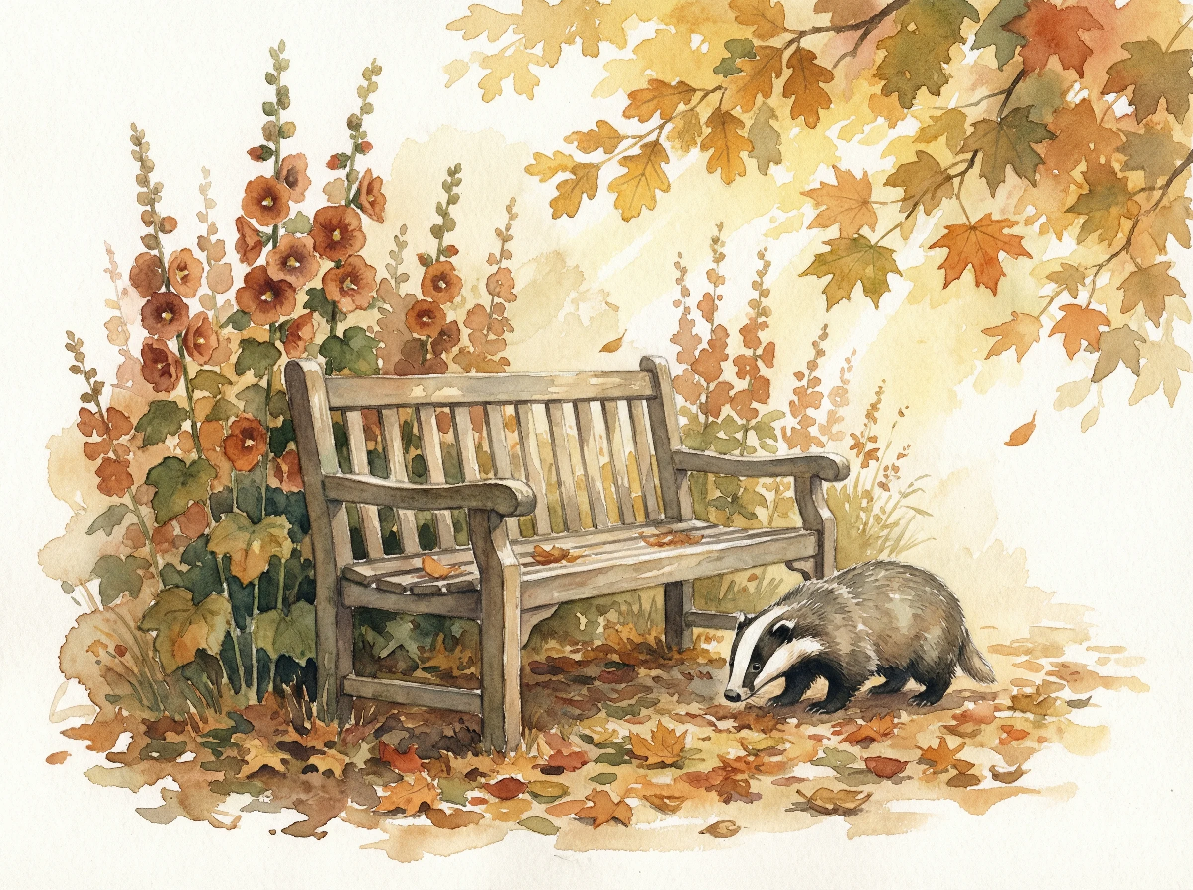 Soft Watercolor Garden Scene with Badger | AI Prompt & generated Image